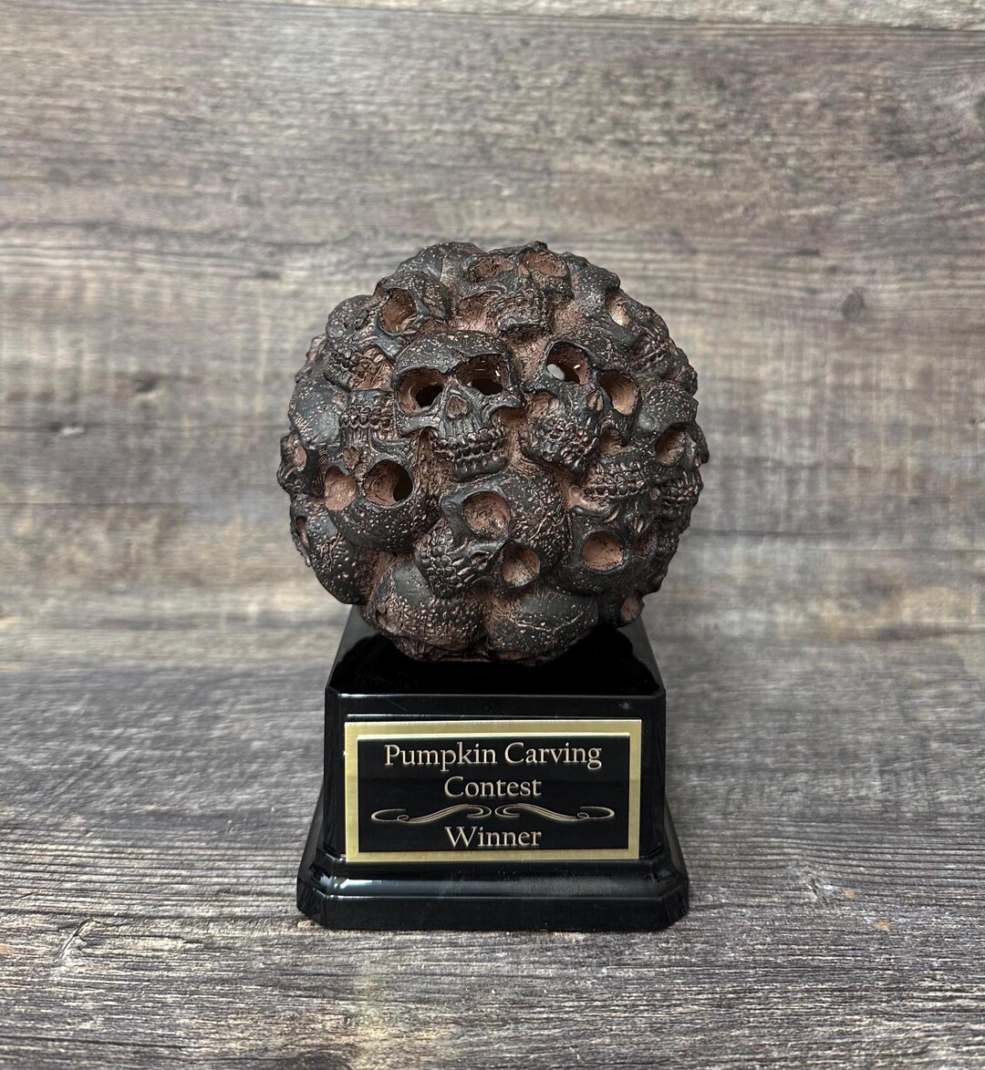 Halloween Trophy Skeleton Black Skull Ball Scariest Costume Pumpkin ...