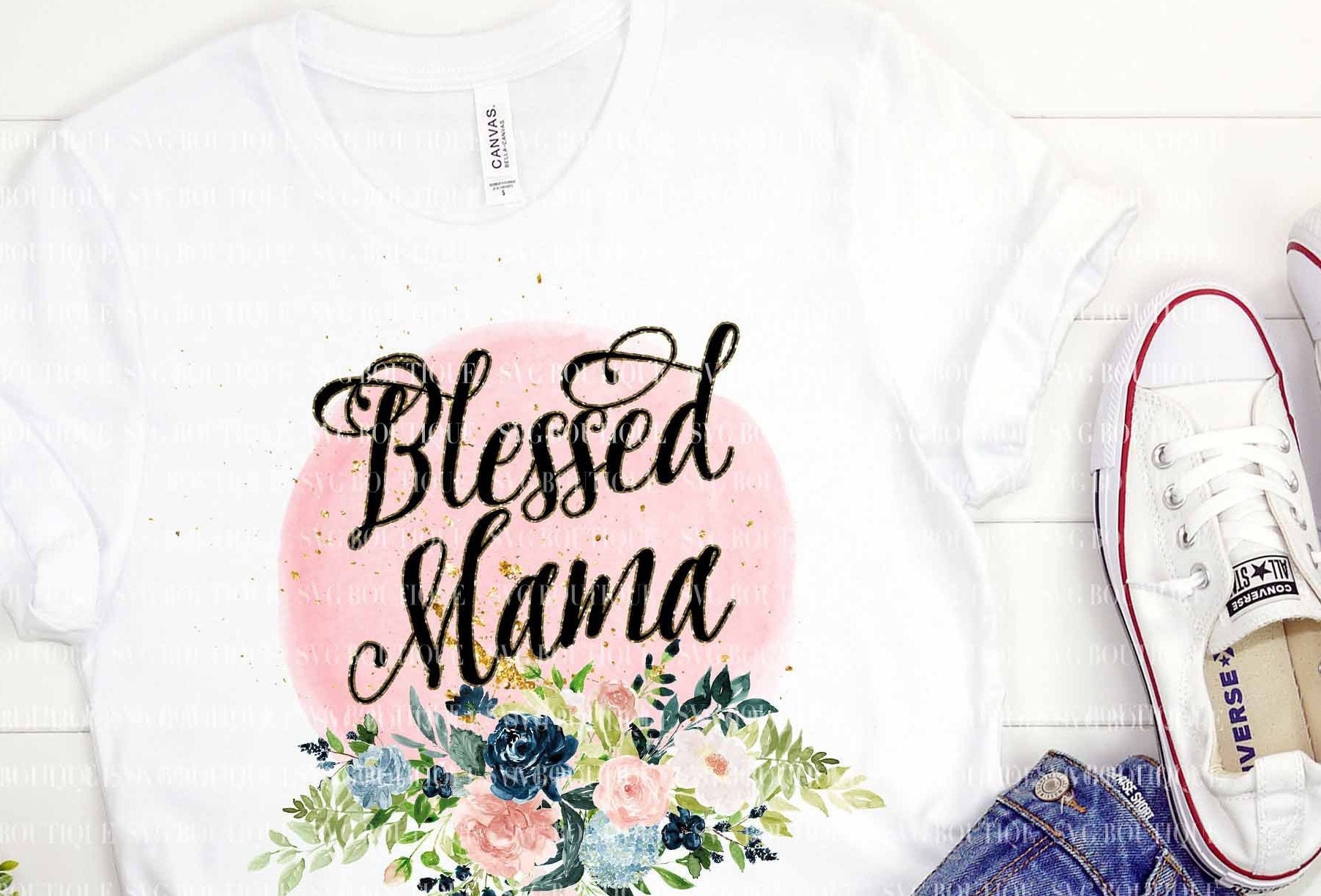 Blessed Mama Floral Design Mother PNG File Glitter and | Etsy