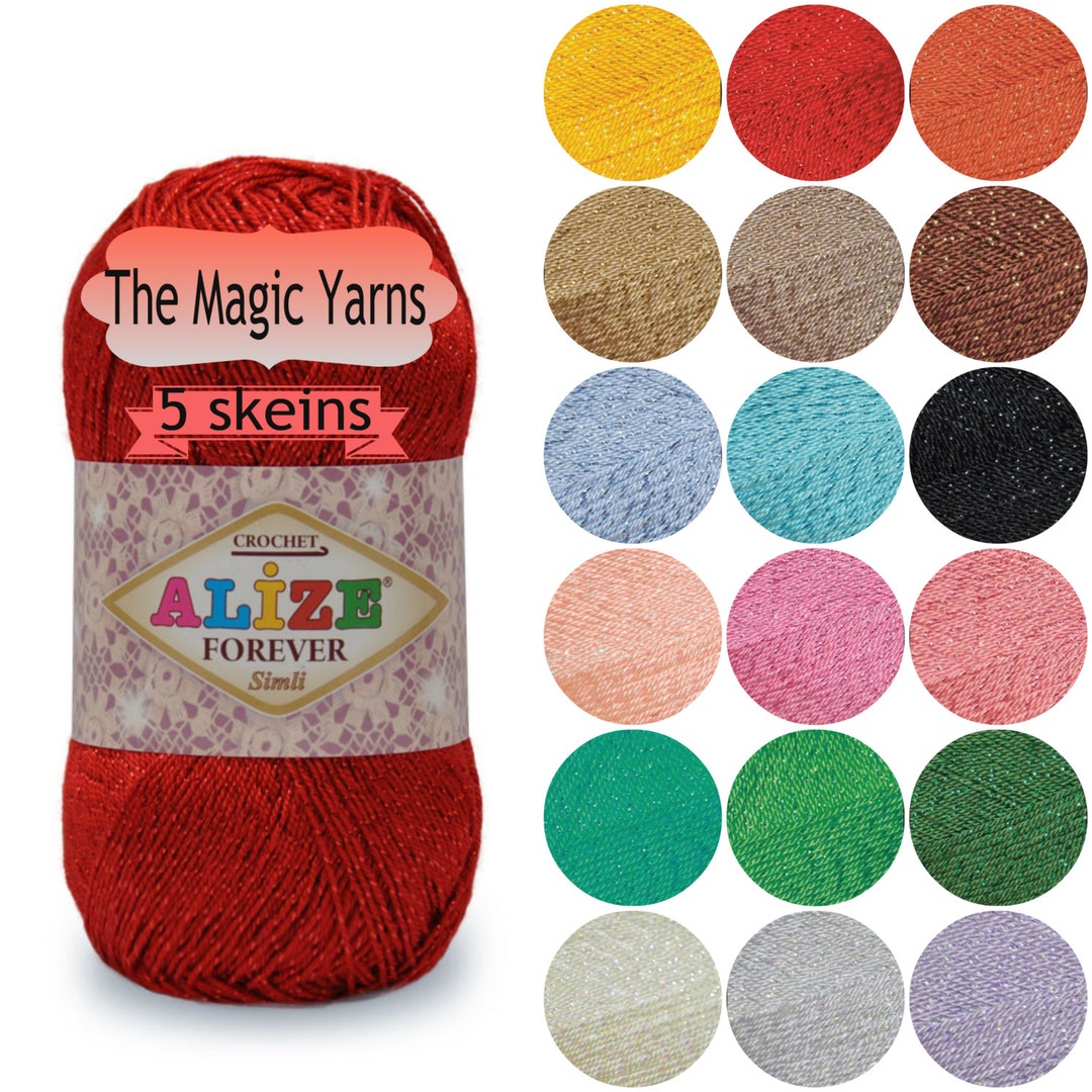 Alize FOREVER CROCHET Simli-set of 5 Skeins,microfiber Acrylic Yarn ...