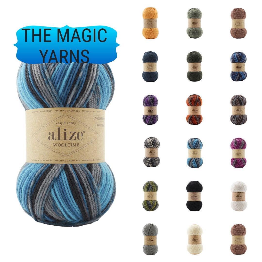 Alize Wooltime Uni-Farben und Selbststreifeneffekt 100gr 200mt Superwash-Wolle Größe 4 Kammgarn ...