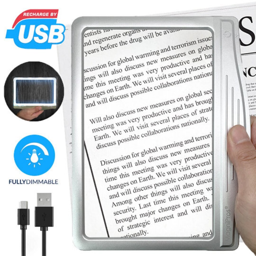 Rechargeable 3X Large Ultra Bright LED Page Magnifier With 12 Dimmable ...
