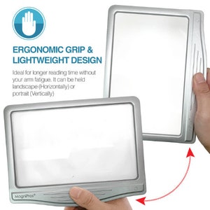 Rechargeable 3X Large Ultra Bright LED Page Magnifier With 12 Dimmable ...