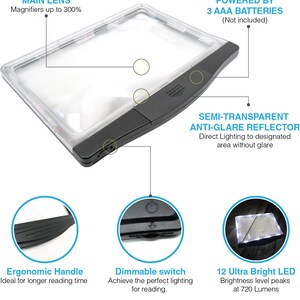 3X Large Page Magnifier With 12 Anti-glare Dimmable Leds (provide More ...