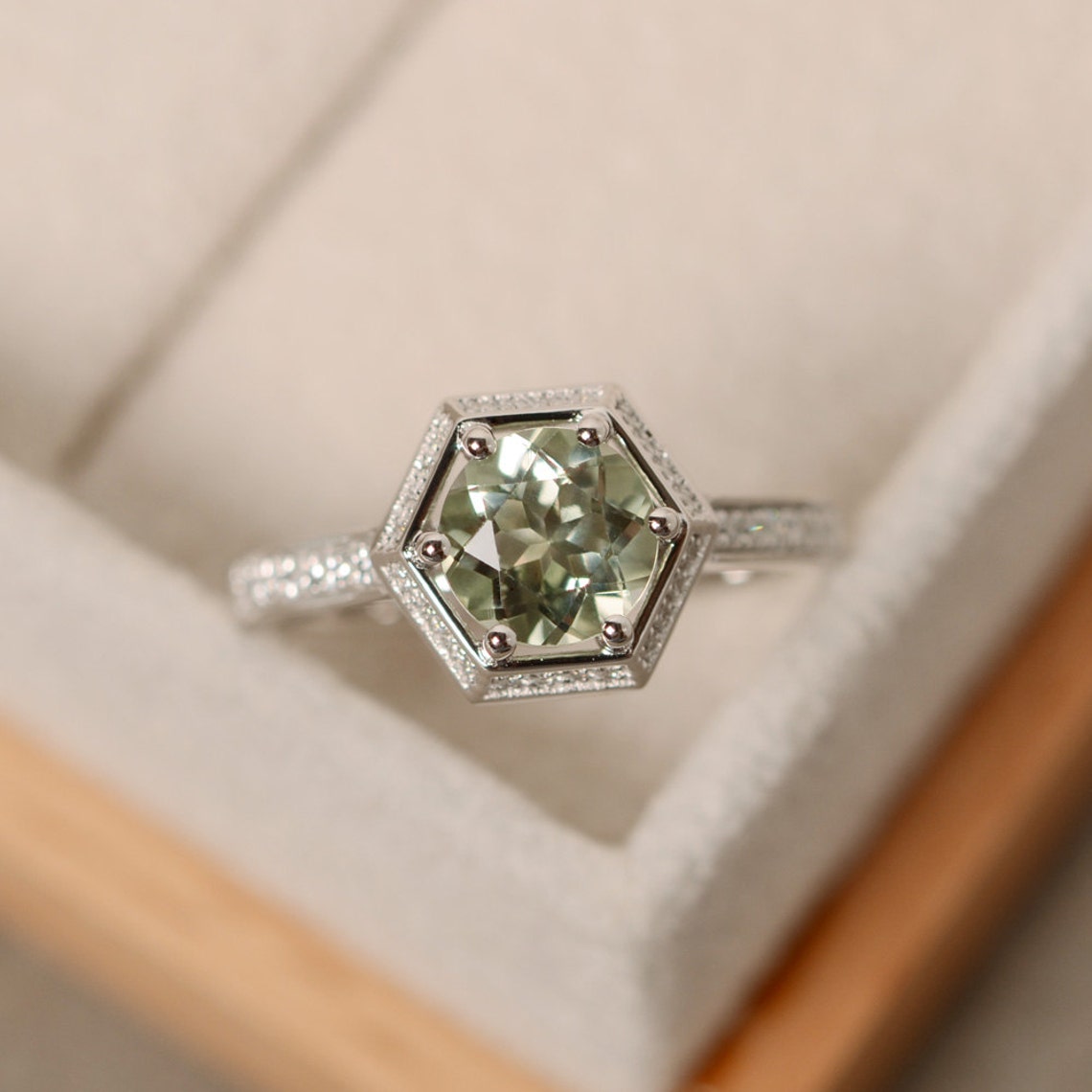 Green Amethyst Engagement Ring Sterling Silver Pale Ring - Etsy