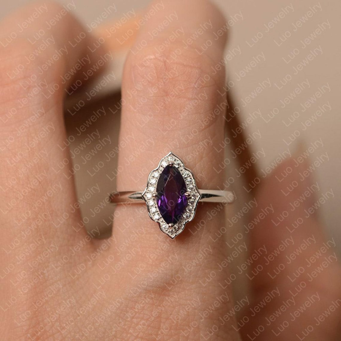 Purple Amethyst Ring, February Birthstone, Marquise Cut, Sterling ...