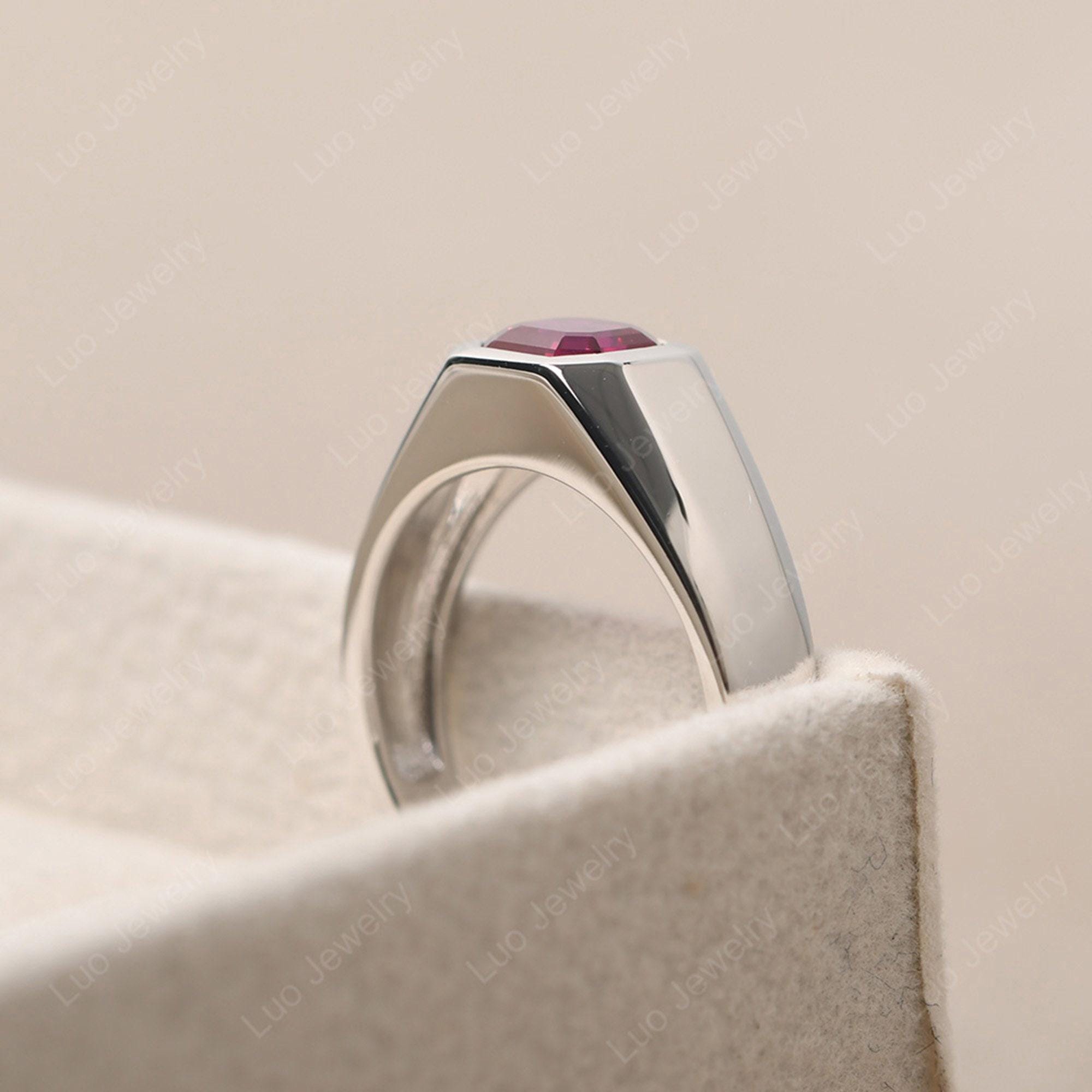 Minimalist Ruby Wedding Ring for Men, Silver Asscher Cut July ...