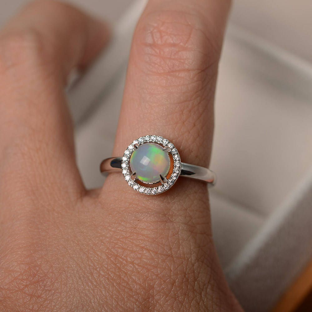 Natural White Opal Rings Unique Wedding Rings October - Etsy