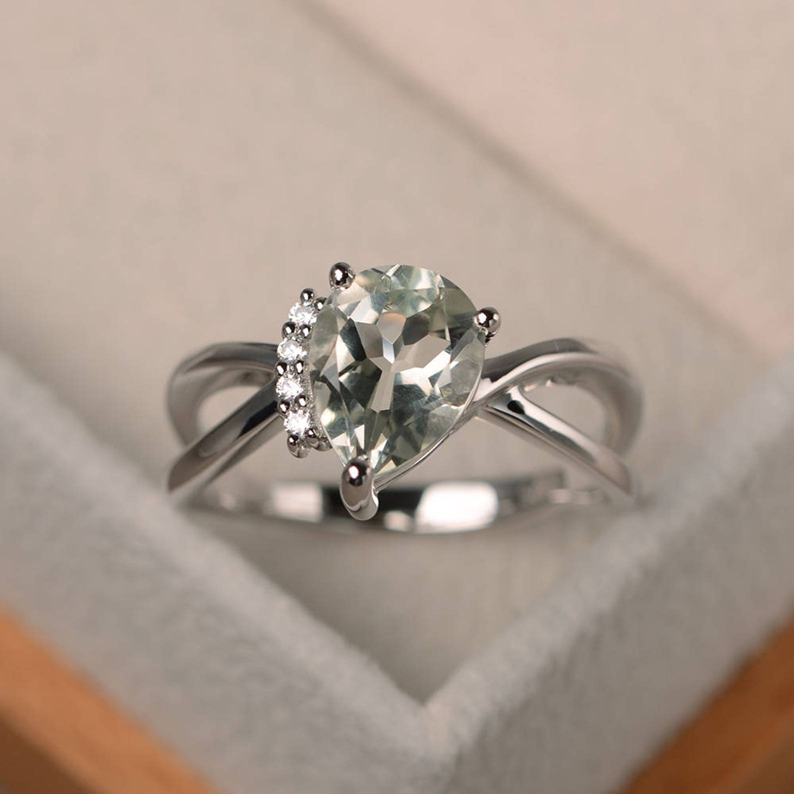 Promise Ring Real Natural Green Amethyst Ring Pear Cut Green - Etsy