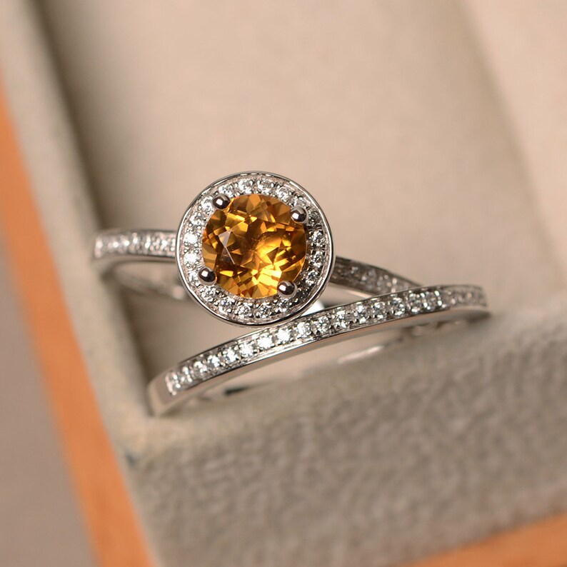Yellow Citrine Ring Brilliant Cut Yellow Gemstone Silver - Etsy