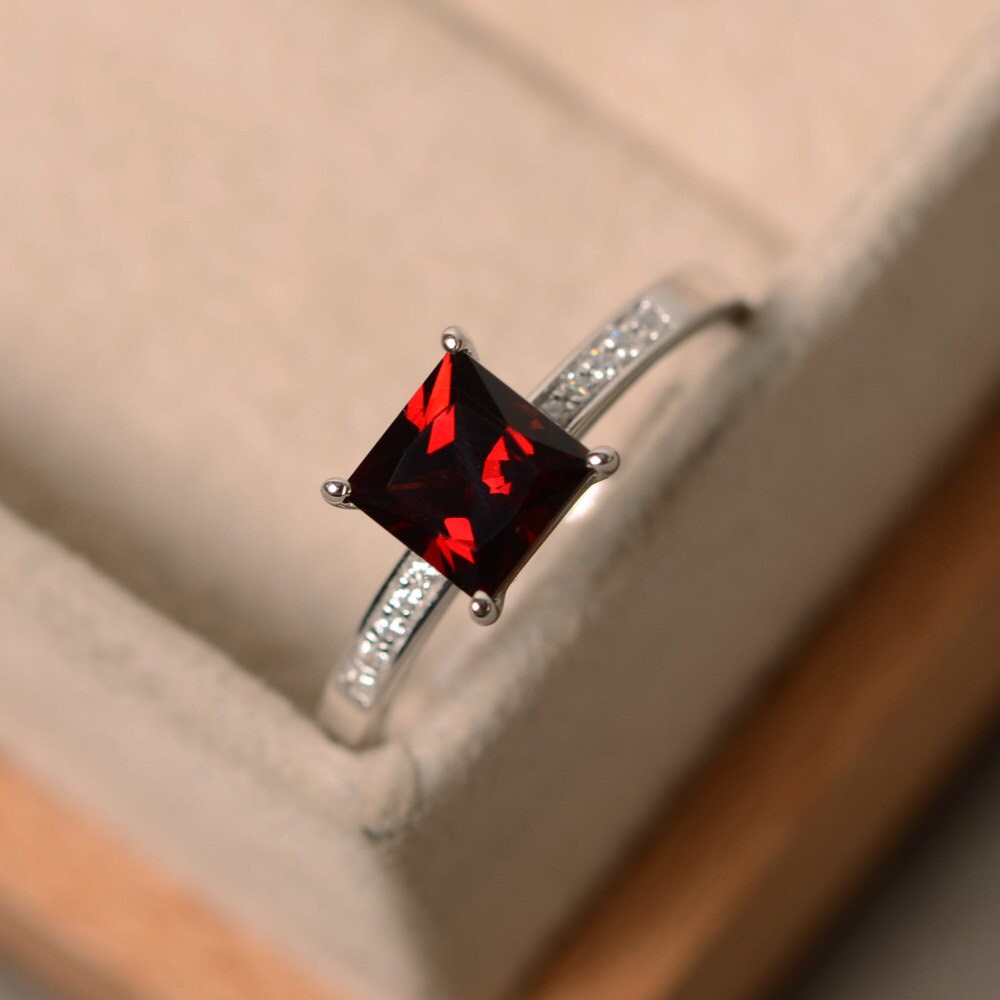 Natural Garnet Ring Princess Cut Garnet Garnet Wedding Ring - Etsy