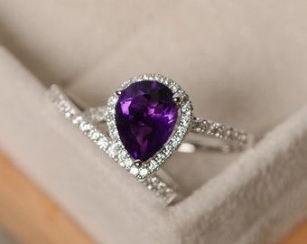 Amethyst Ring Purple Gemstone Sterling Silver Square | Etsy