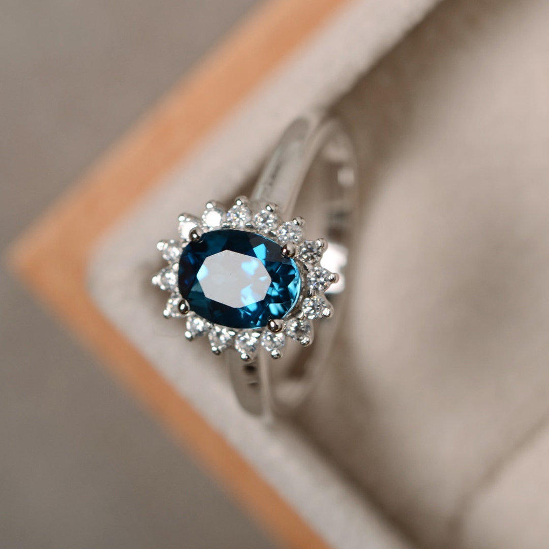 London Blue Topaz Ring, Sterling Silver, Blue Gemstone, Promise Ring ...