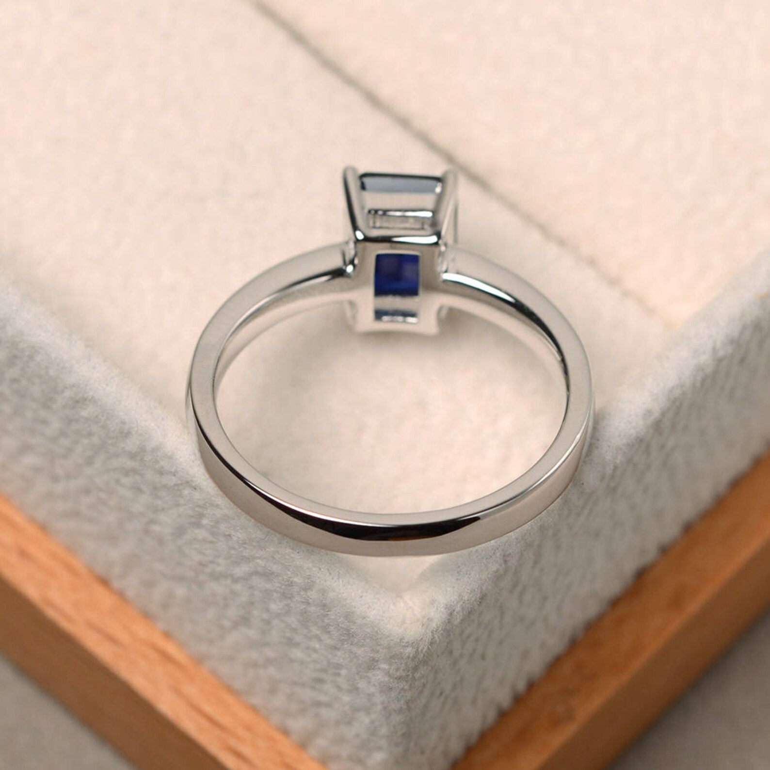 Unique Wedding Ring Blue Sapphire Ring Emerald Cut Blue - Etsy