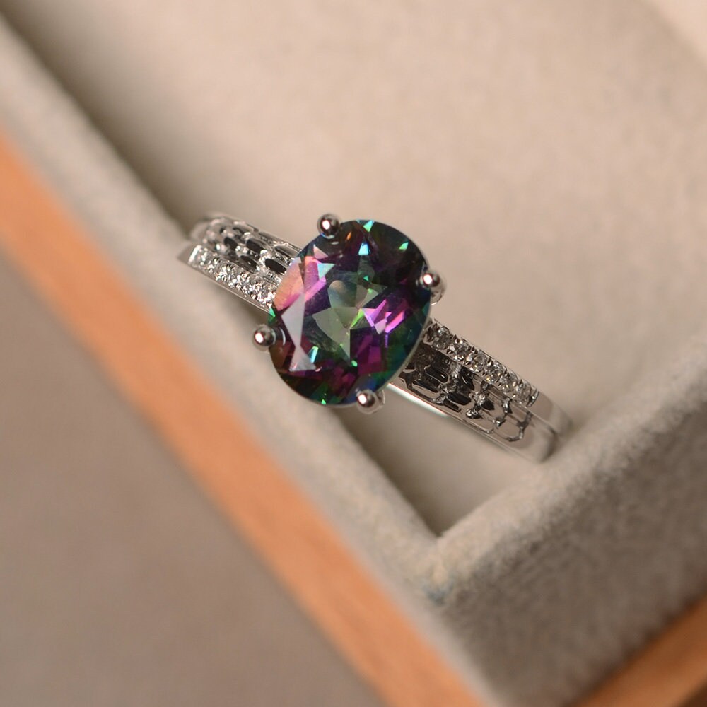 Mystic Topaz Ring Rainbow Topaz Ring Oval Cut Promise Ring - Etsy