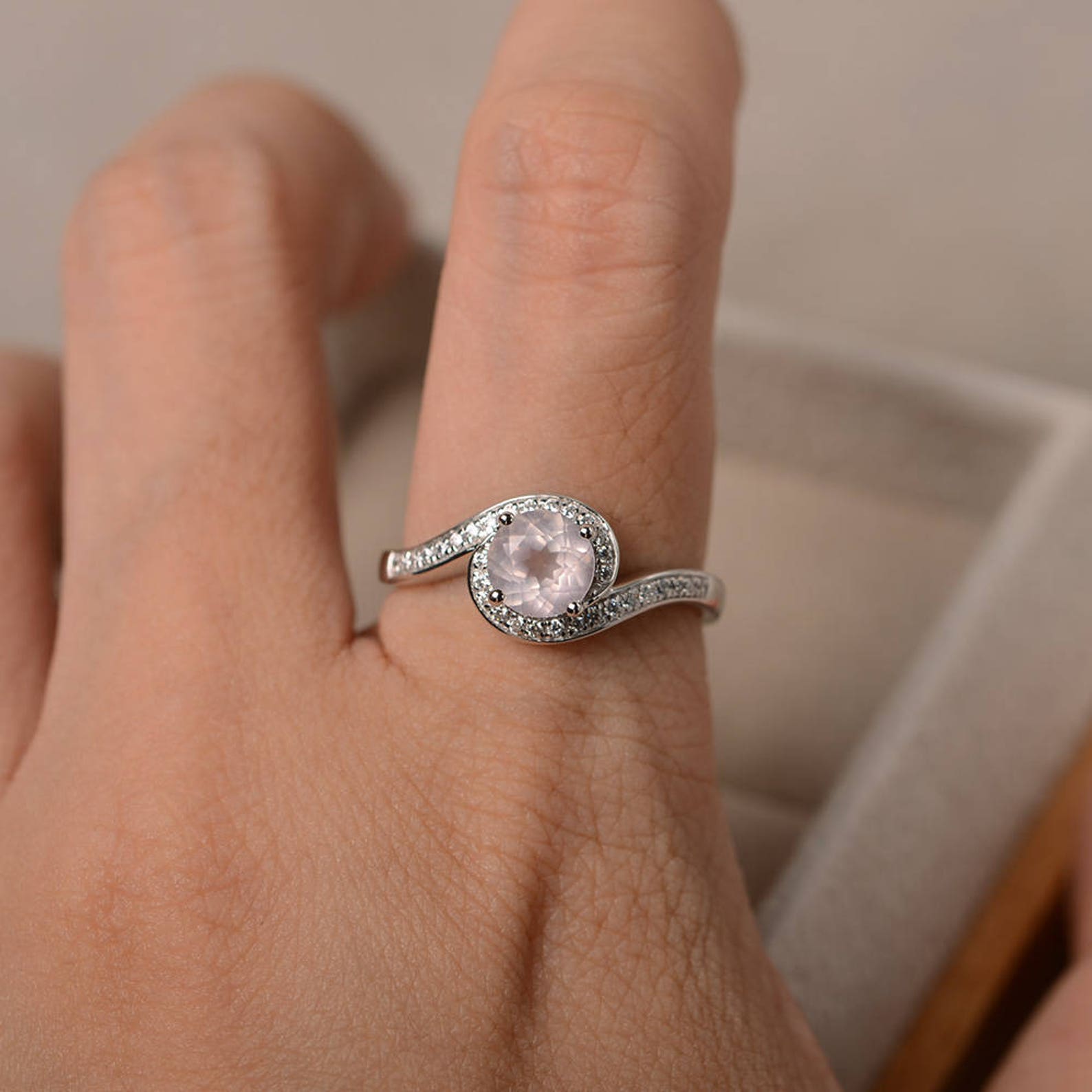 Engagement Ring Natural Pink Quartz Ring Round Cut Gemstone | Etsy