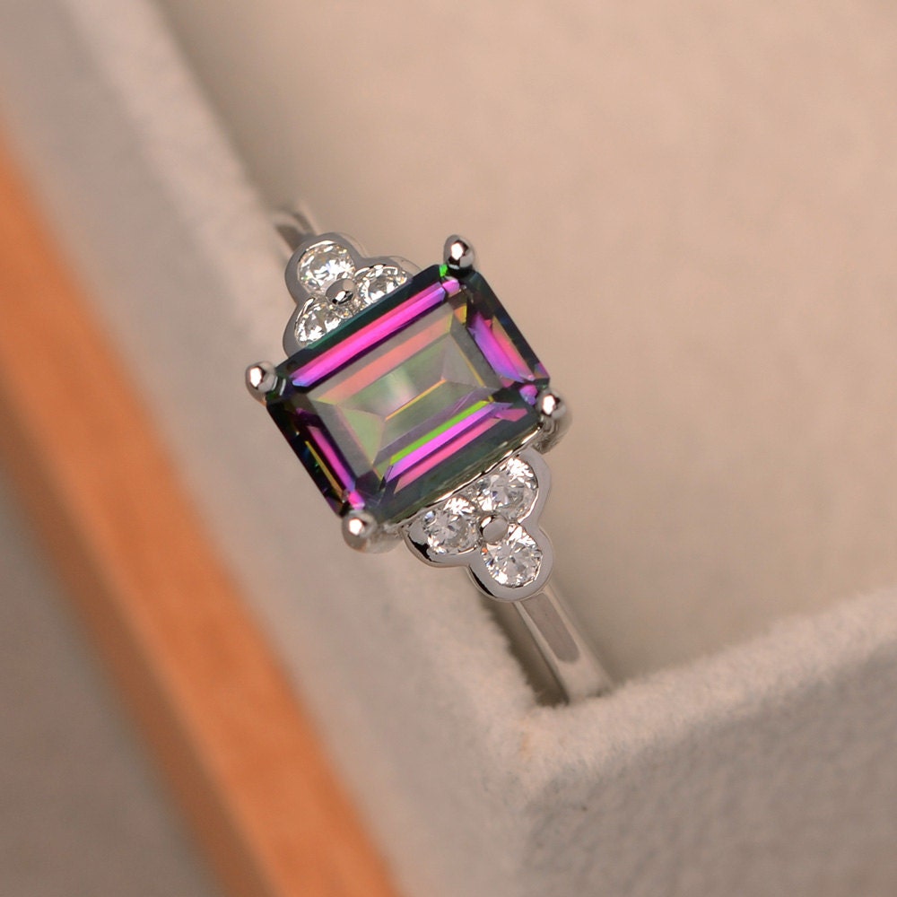 Mystic Topaz Ring Rainbow Mystic Topaz Ring Emerald Cut - Etsy