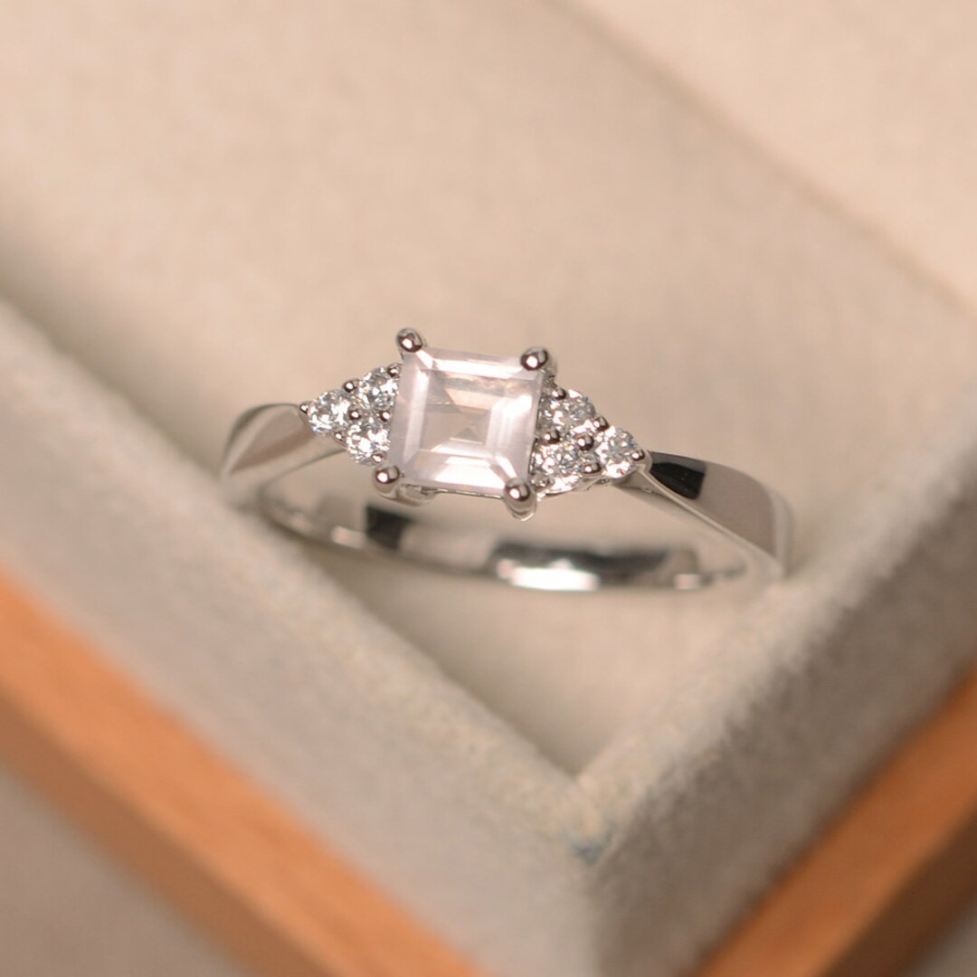 Wedding Ring,natural Pink Quartz Ring, Square Cut Quartz, Sterling ...