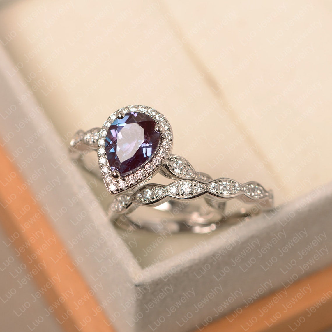 Lab Alexandrite Ring Sterling Silver Wedding Ring Set June | Etsy