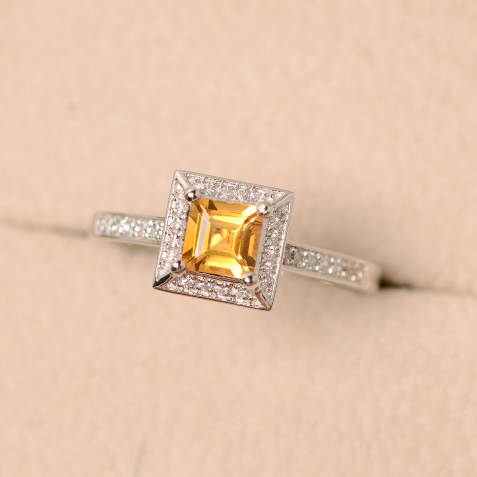 Citrine Ring Square Cut Ring Natural Citrine Yellow Quartz - Etsy