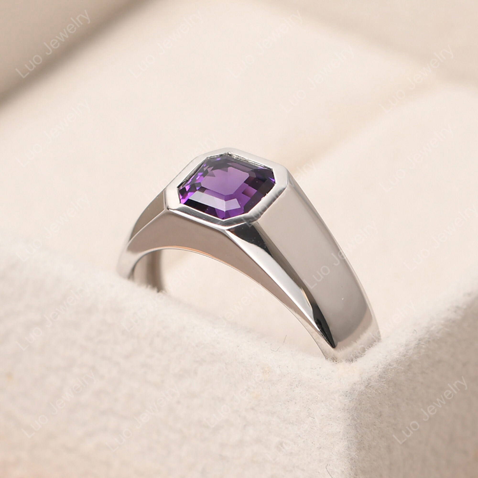 Wide Band Rings With Stone for Men Asscher Cut Amethyst - Etsy
