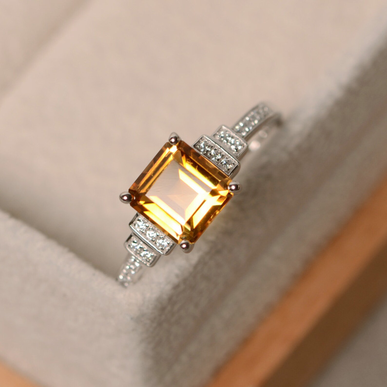 Citrine Ring Square Cut Crystal Ring Sterling Silver - Etsy
