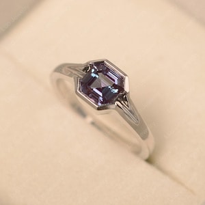 Alexandrite Ring, Asscher Cut, Color Changing Gemstone, Sterling Silver ...