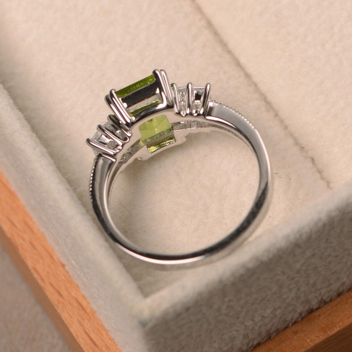 Peridot Ring Promise Ring August Birthstone Emerald Cut - Etsy