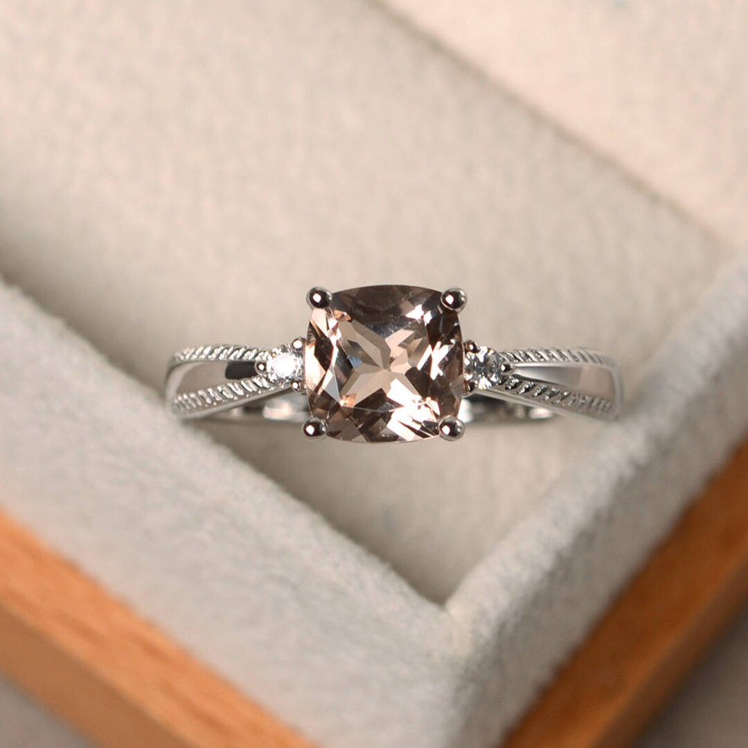 Morganite Ring, Cushion Cut, Sterling Silver, Engagement Ring for Women ...