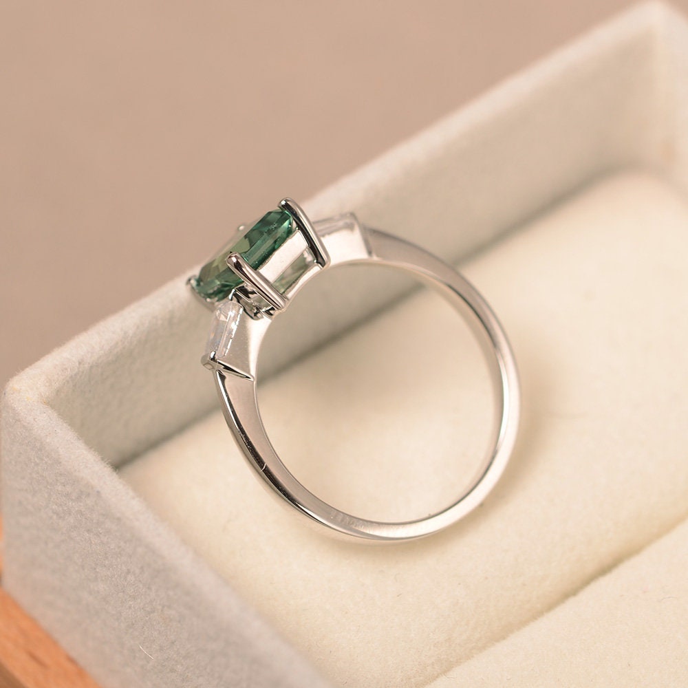Green Sapphire Ring Emerald Cut Teal Sapphire Ring Sterling - Etsy