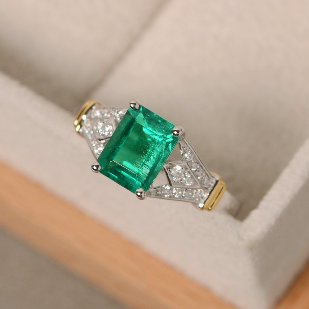 Emerald engagement ring yellow gold | Etsy