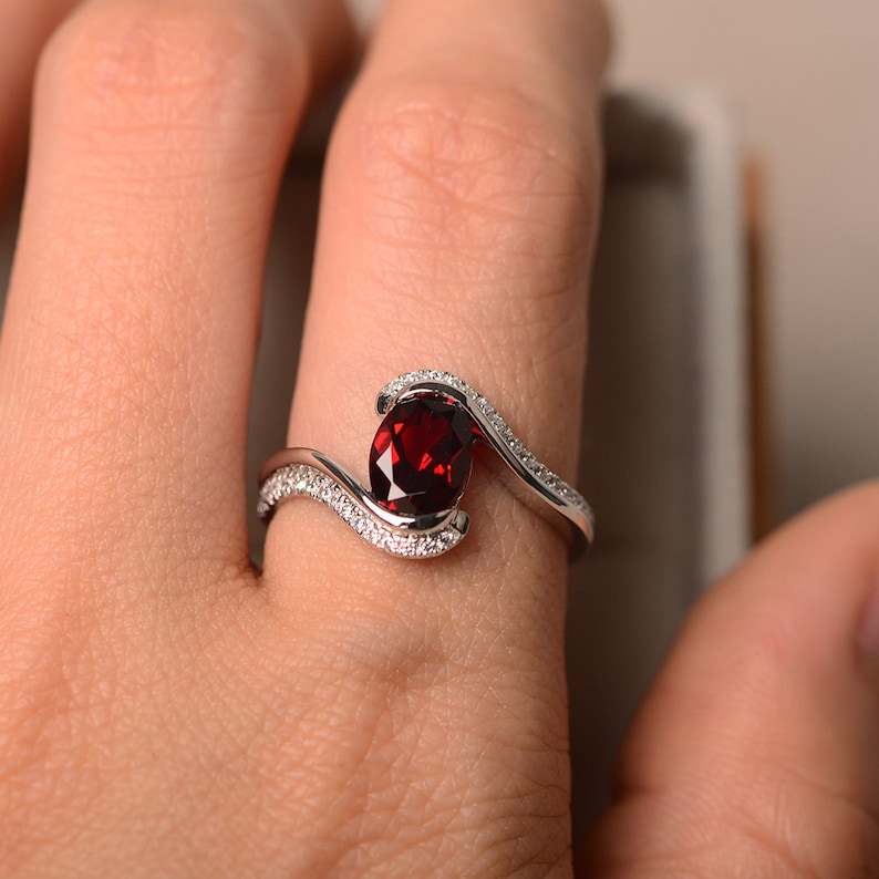Garnet Ring Oval Cut Garnet Engagement Ring Natural Garnet - Etsy