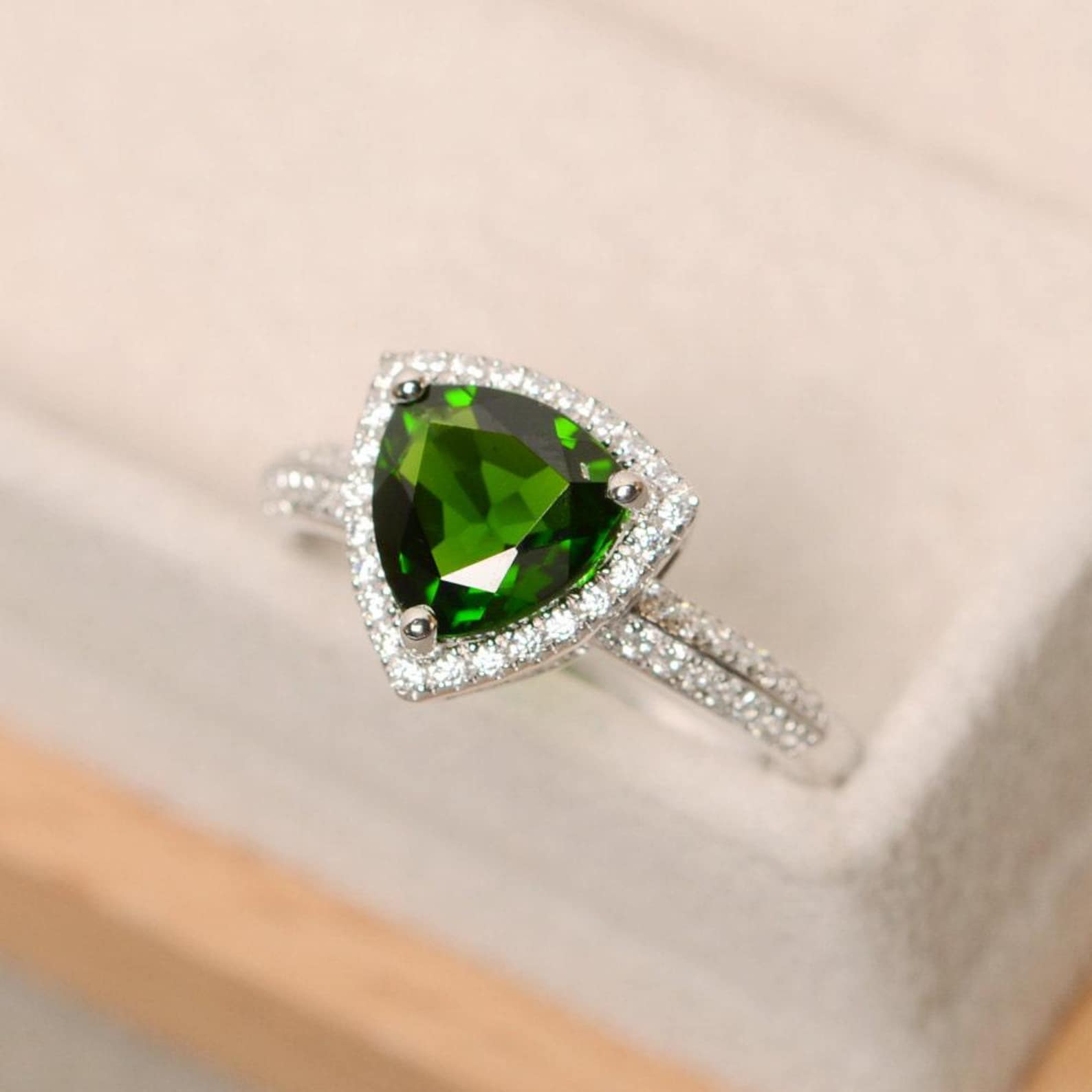 Diopside Ring, Trillion Cut Diopside, Promise Ring, Stelring Silver ...