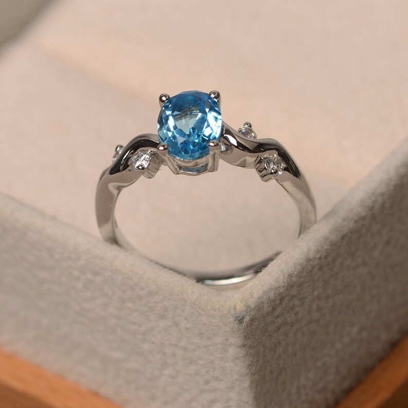 Swiss Blue Topaz Ring Oval Gemstone Ring Blue Gemstone Ring - Etsy