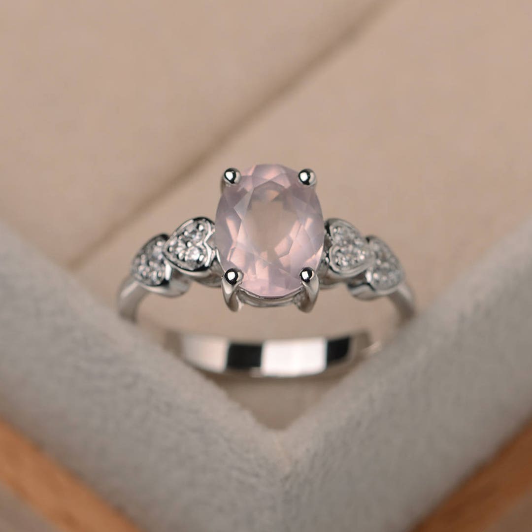 Engagement Ring, Natural Pink Quartz Ring, Oval Cut Gemstone, Pink ...
