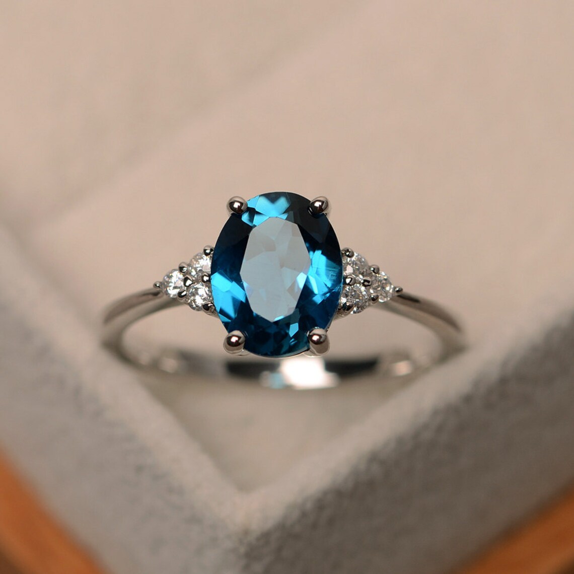 Real London Blue Topaz Ring Oval Blue Gemstone Promise Ring - Etsy Canada
