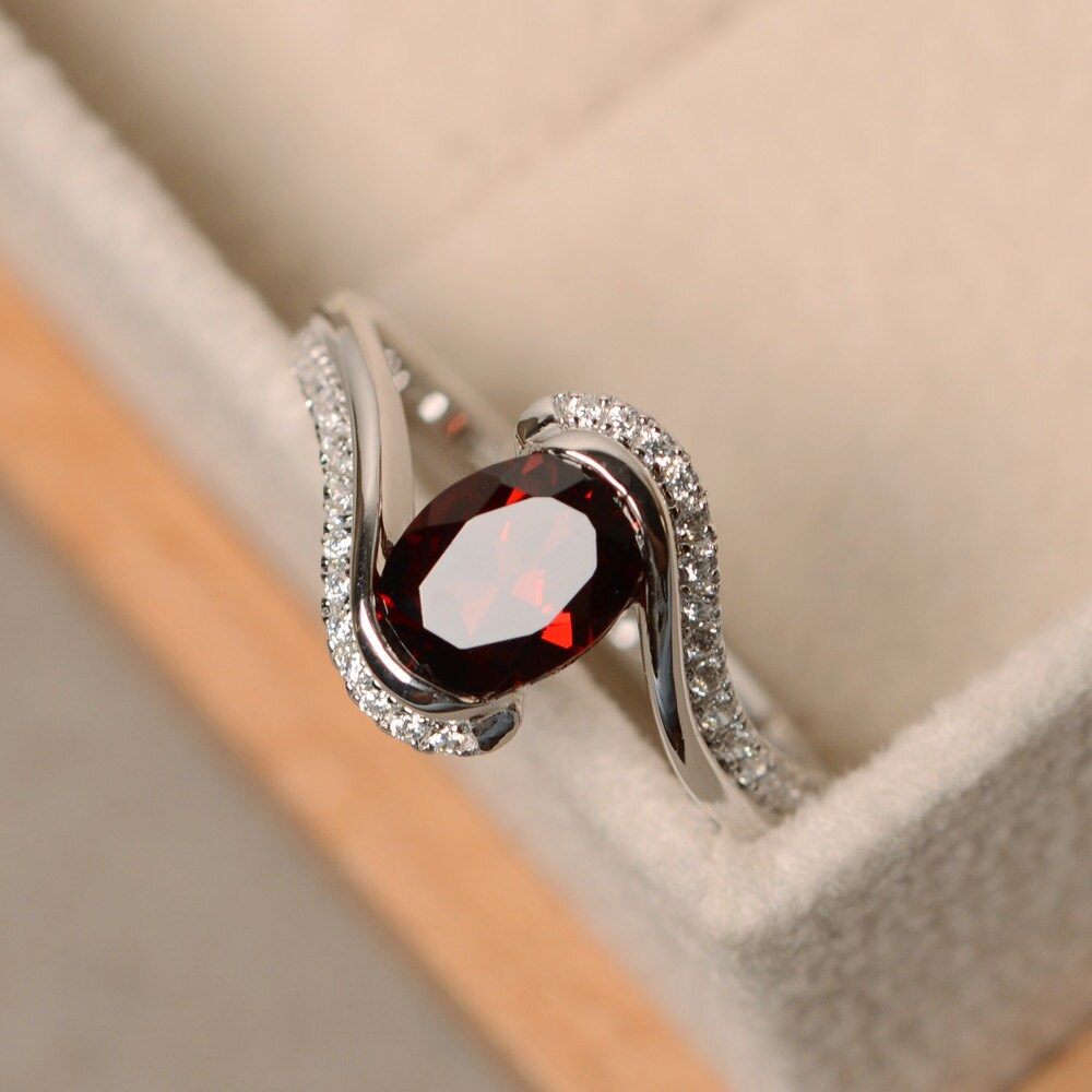 Garnet Ring Oval Cut Garnet Engagement Ring Natural Garnet - Etsy