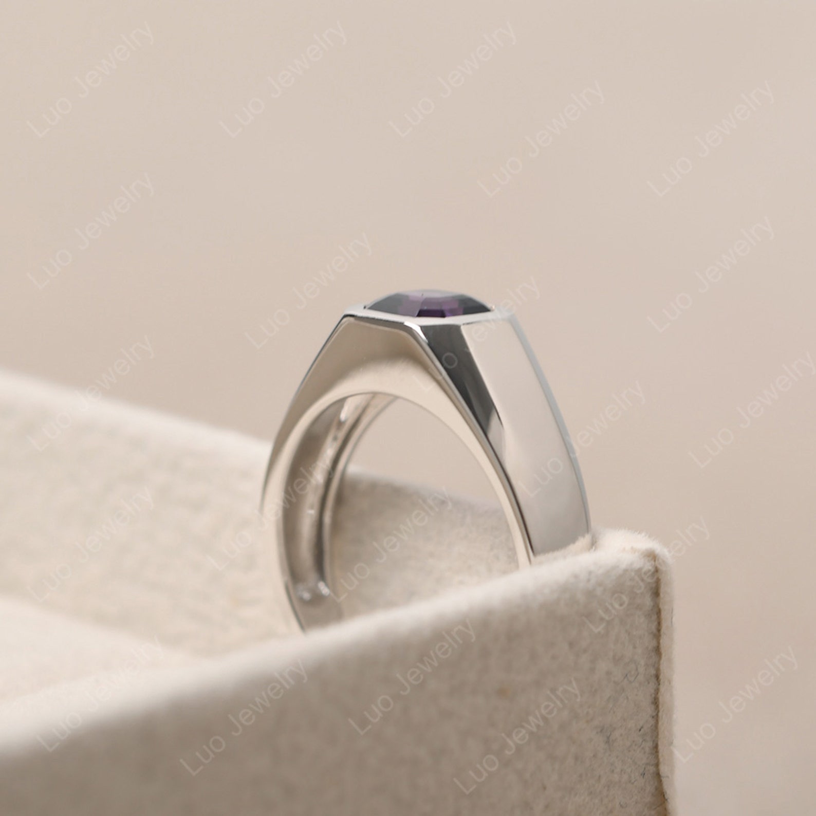 Wide Band Rings With Stone for Men Asscher Cut Amethyst - Etsy