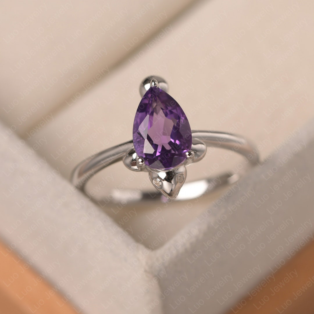 Animals Manatee Ring, Pear Shaped Amethyst Wedding Ring, Sterling ...