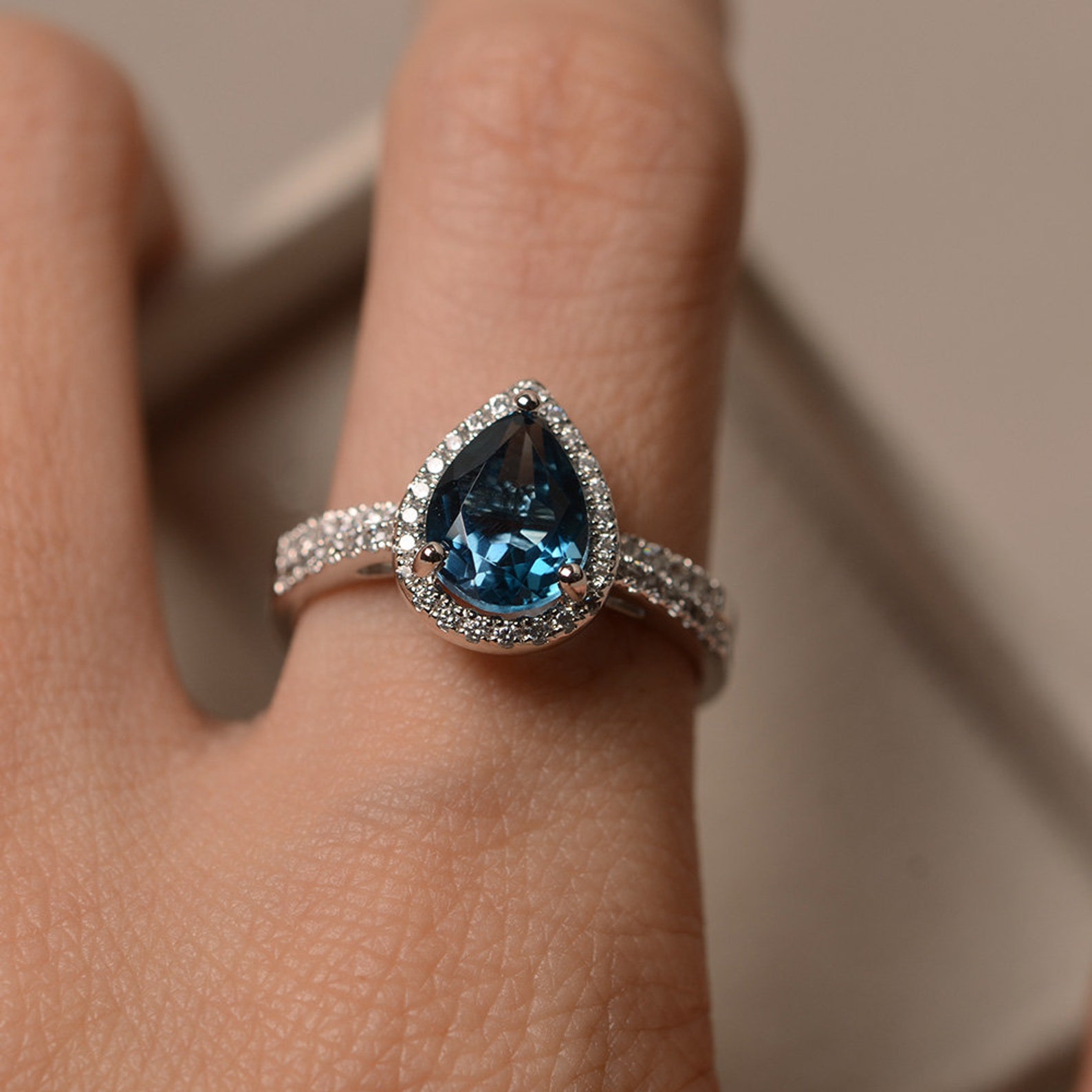 Blue Topaz Ring Pear Engagement Ring Sterling Silver Pear - Etsy