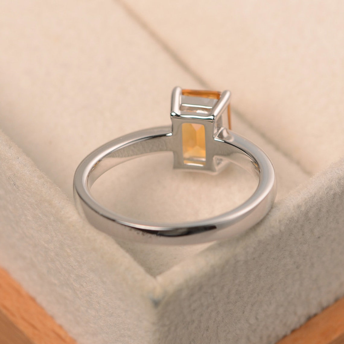 Yellow Citrine Ring Emerald Cut Yellow Gemstone Silver | Etsy