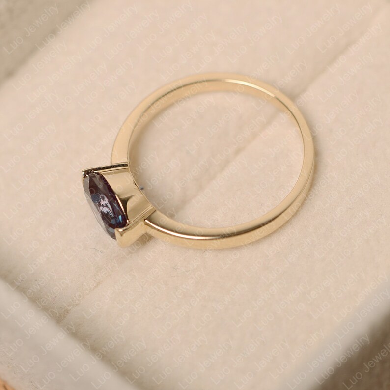 Lab Alexandrite Ring Yellow Gold Engagement Ring for Women | Etsy