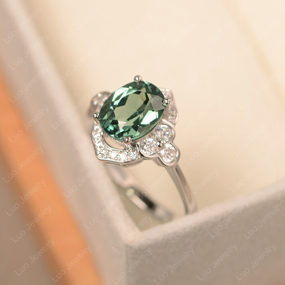 Lab Green Sapphire Ring Oval Cut Gemstone Sterling Silver - Etsy