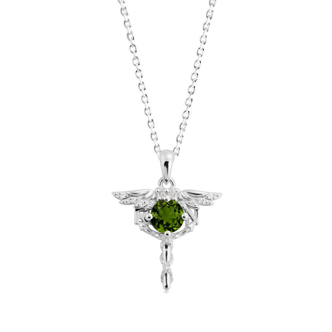 Round Natural Diopside Caduceus Necklace, Green Stone RN Caduceus ...