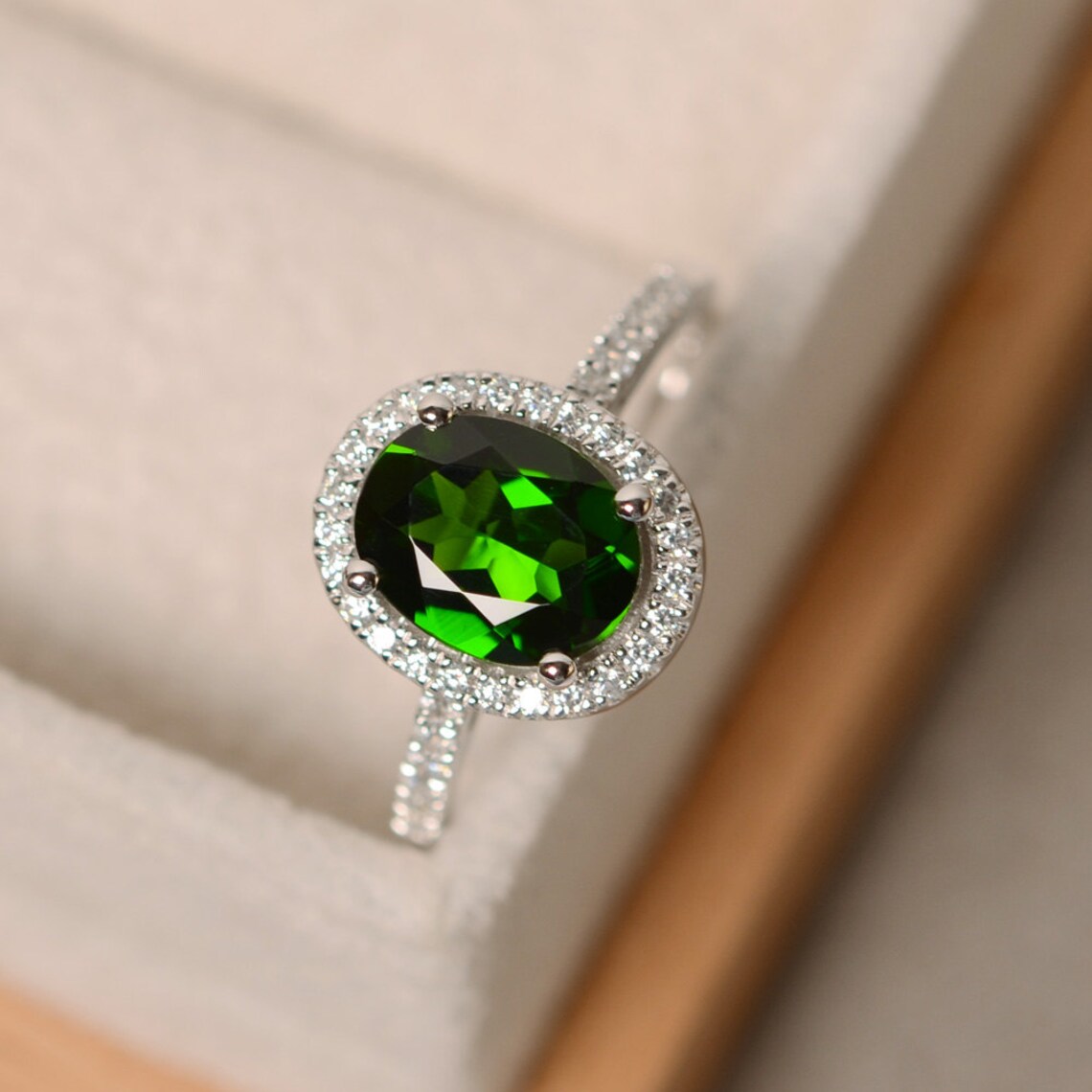 Chrome Diopside Ring Engagement Ring Oval Cut Halo Ring - Etsy