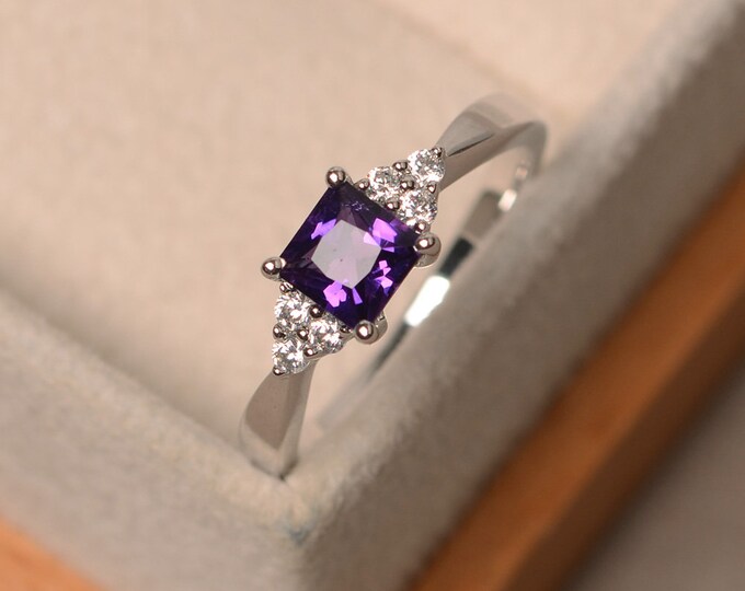White Gold Princess Cut Ring Amethyst Engagement Ring - Etsy