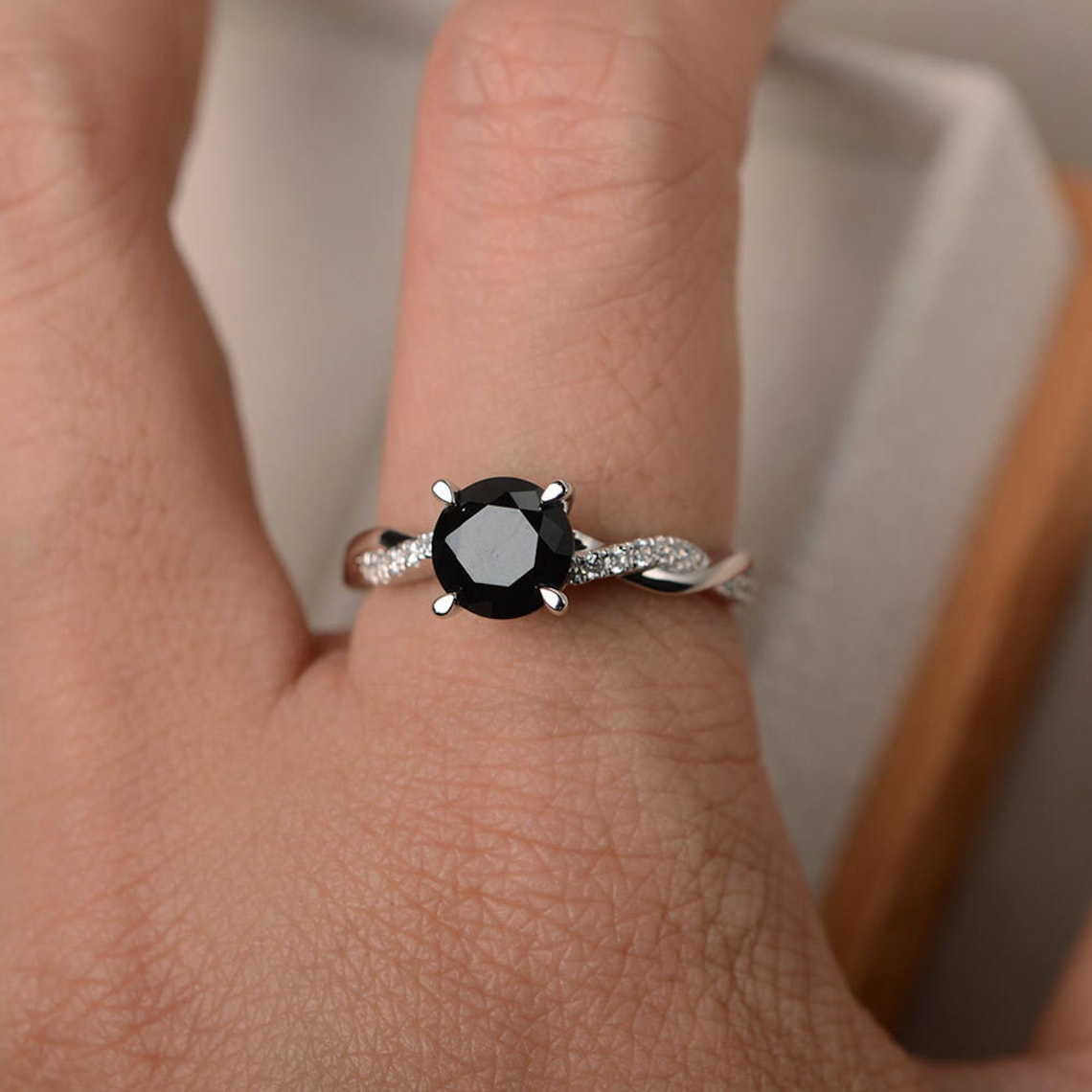 Natural Black Spinel Rings Proposal Rings Round Cut Black - Etsy