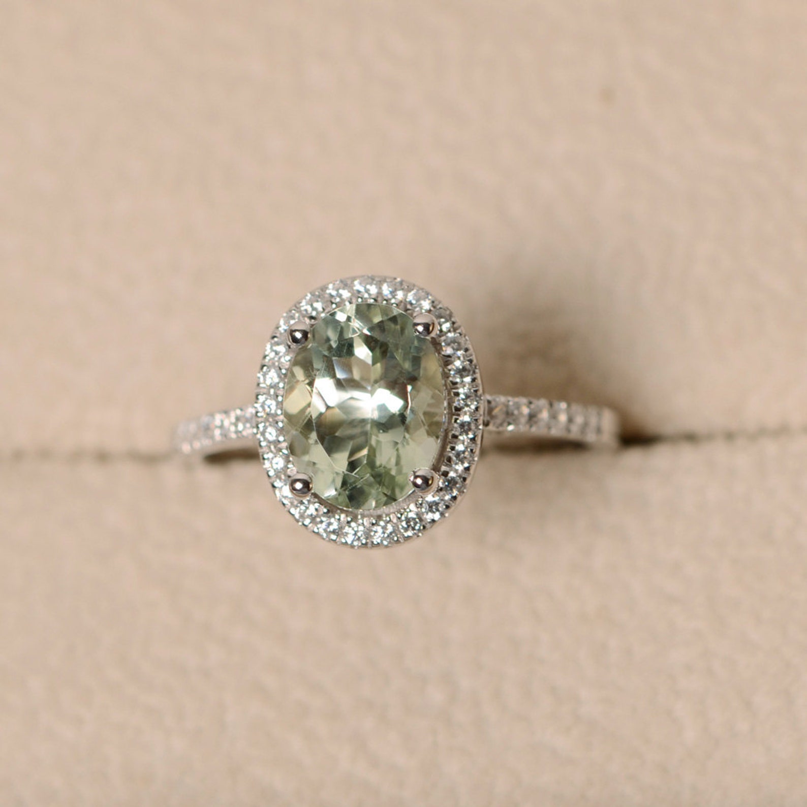 Green Amethyst Ring Halo Engagement Ring Oval Cut Sterling - Etsy