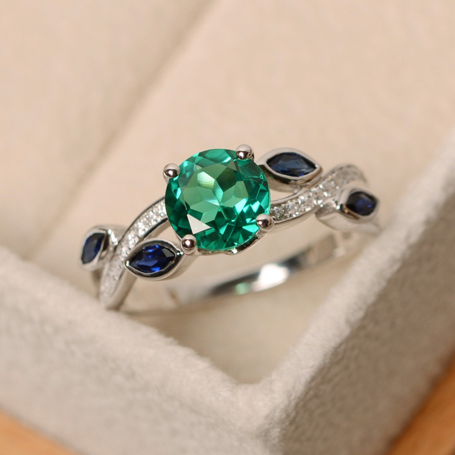 Emerald Ring Green Emerald Ring Multistone Ring Leaf Ring - Etsy UK