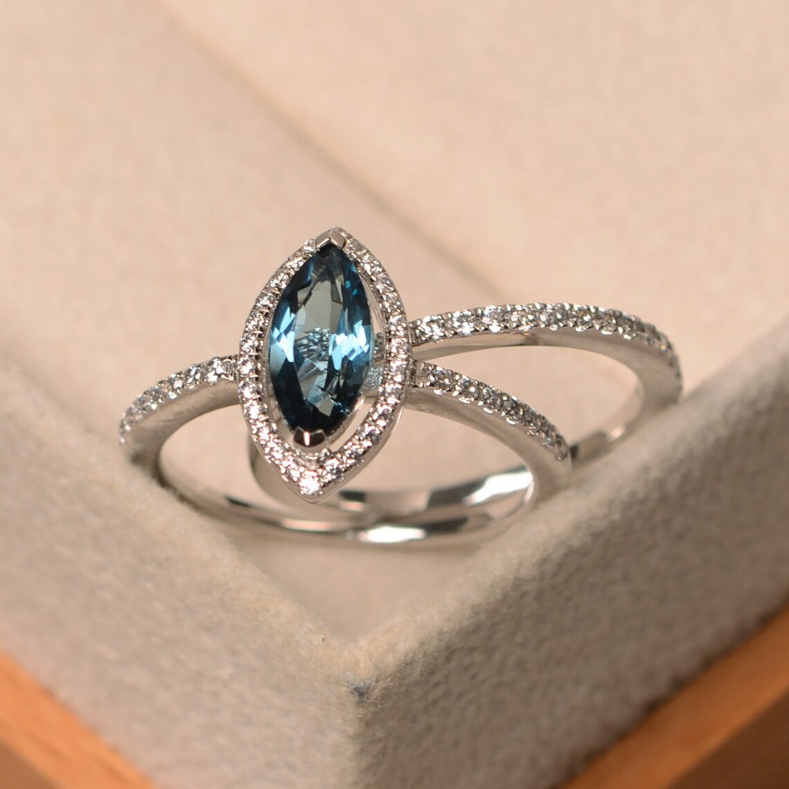 London Blue Topaz Ring Silver Proposal Ring Marquise Cut - Etsy