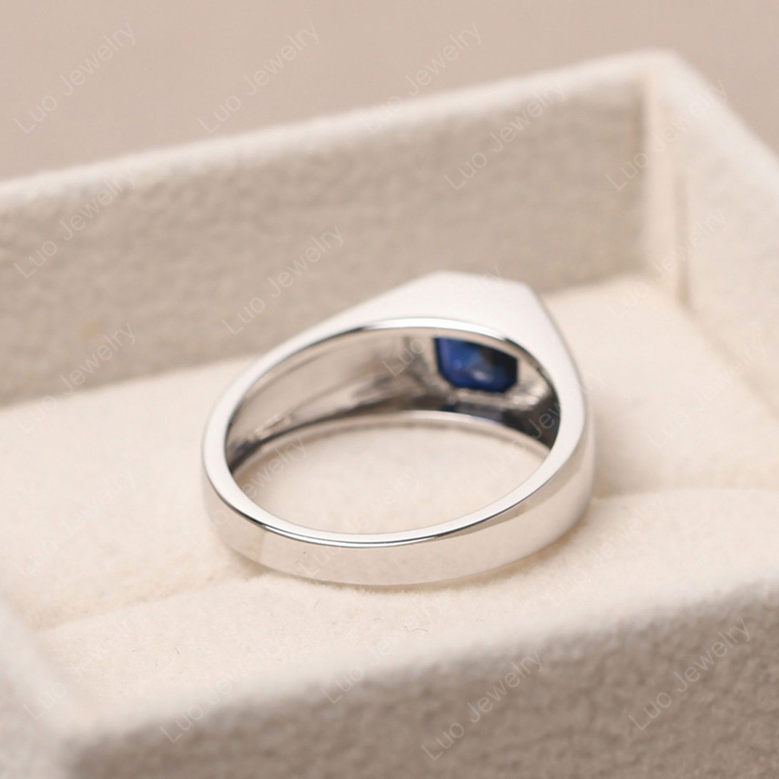 Retro Sapphire Anniversary Ring for Men Asscher Cut September - Etsy